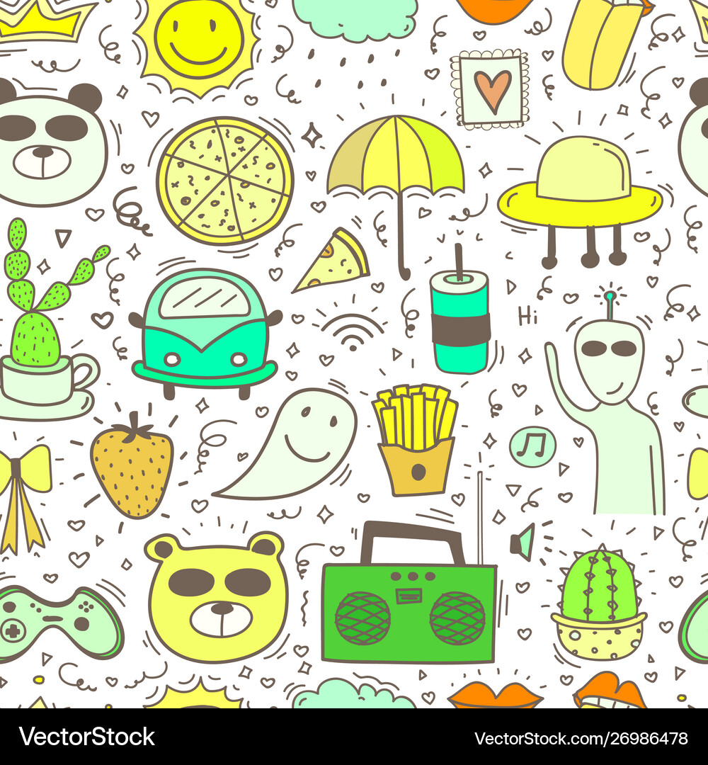 Doodle cartoon seamless pattern background Vector Image