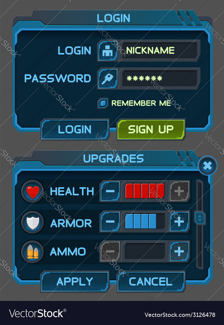 Interface buttons set for space games Royalty Free Vector