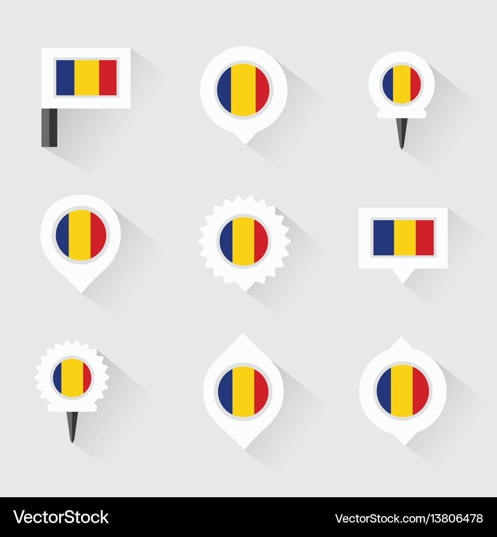Romania flag and pins for infographic map Vector Image