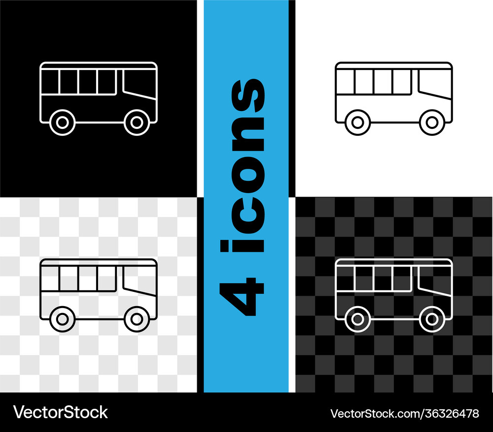 Set line bus icon isolated on black and white Vector Image
