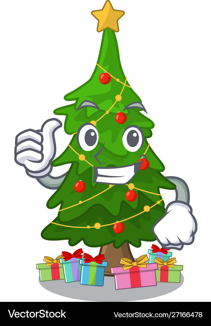 Thumbs up christmas tree isolated with mascot Vector Image