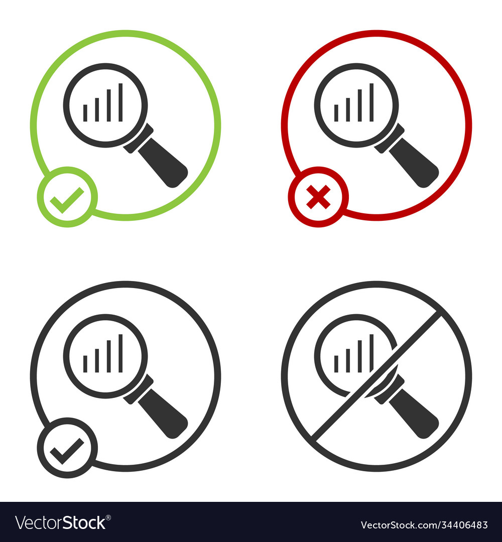 Black magnifying glass and data analysis icon Vector Image