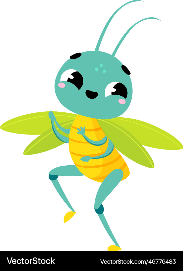 Cute jumping grasshopper funny insect cartoon Vector Image