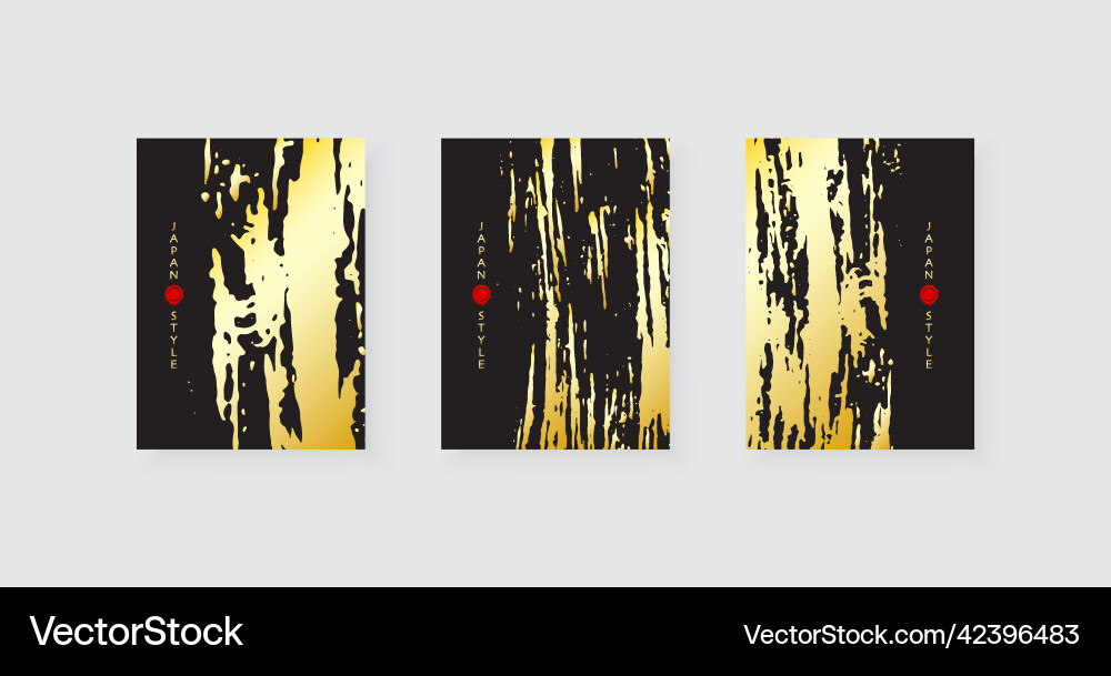 Golden ink brush stroke on black background Vector Image