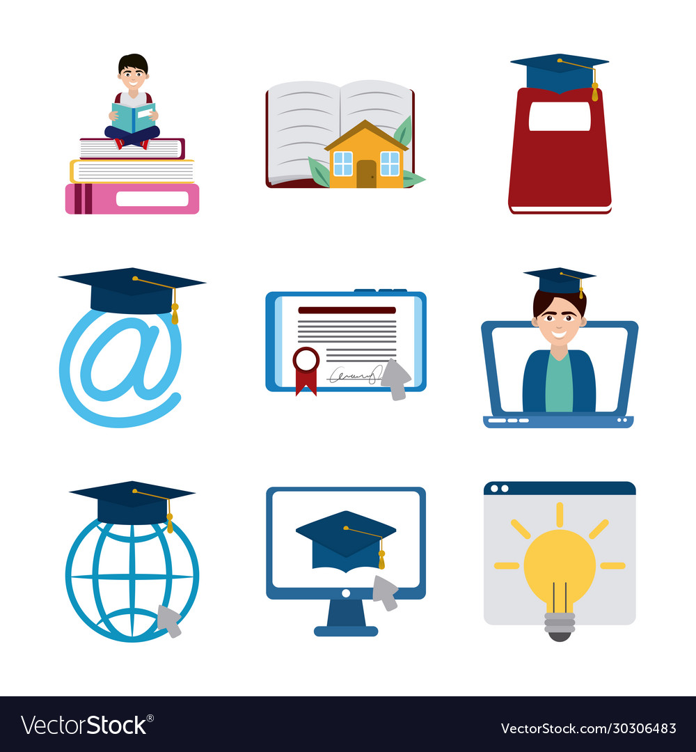 Home education school learn supplies icons set Vector Image
