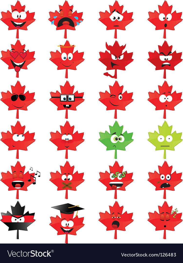 Maple leaf shaped smiley faces Royalty Free Vector Image