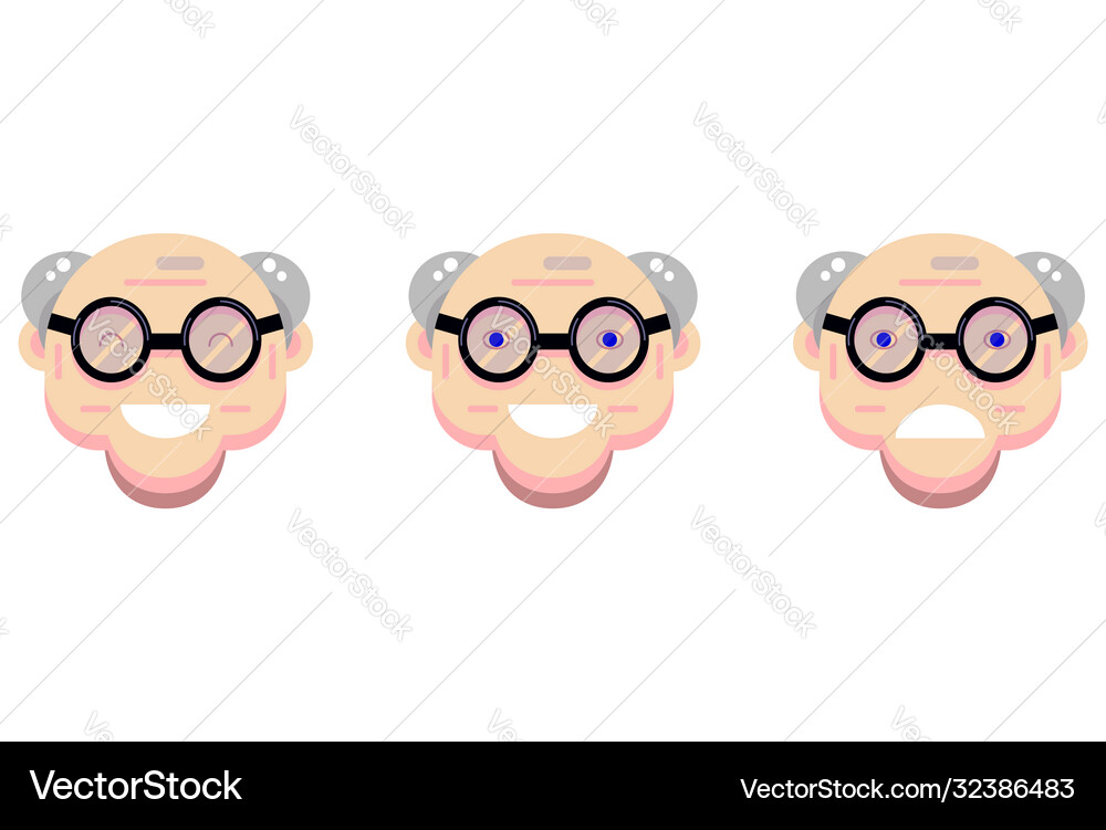 Old man with 3 different facial expressions Vector Image