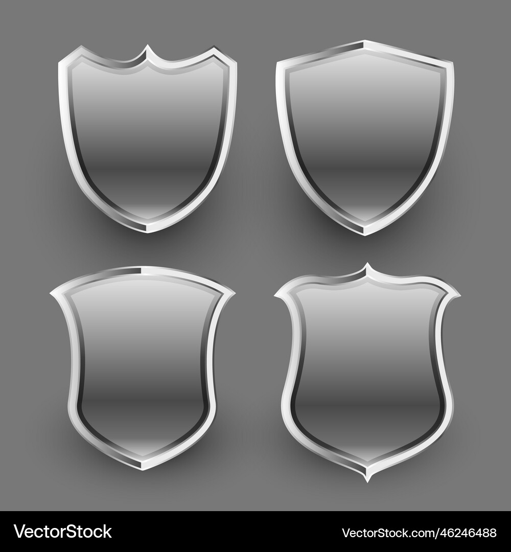 3d shiny metallic shield icons and badges set Vector Image