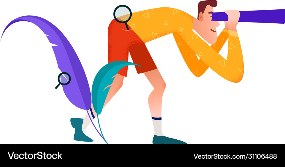 Adventurer looking for something through spyglass Vector Image