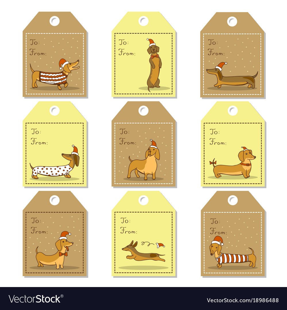 Christmas labels with dogs Royalty Free Vector Image