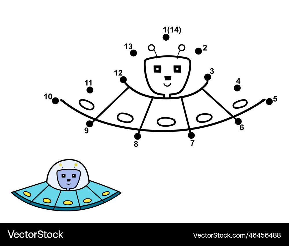 Connect the dots and draw a cute alien in flying Vector Image