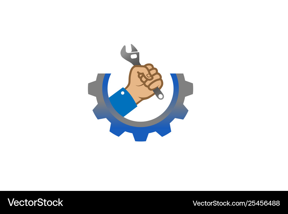 Creative gear wrench hand service logo design Vector Image