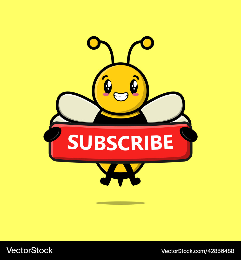 Cute cartoon bee holding red subscribe board Vector Image