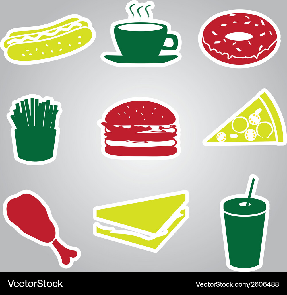 Fast food stickers set eps10 Royalty Free Vector Image