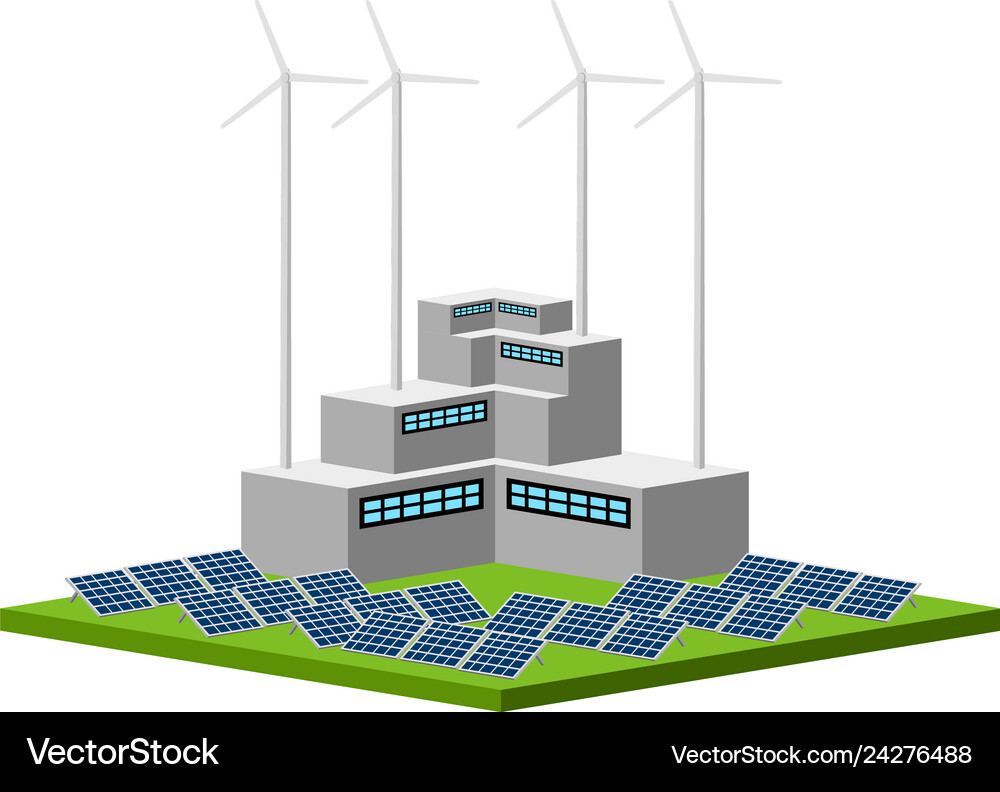 Isolated wind and solar power plant Royalty Free Vector