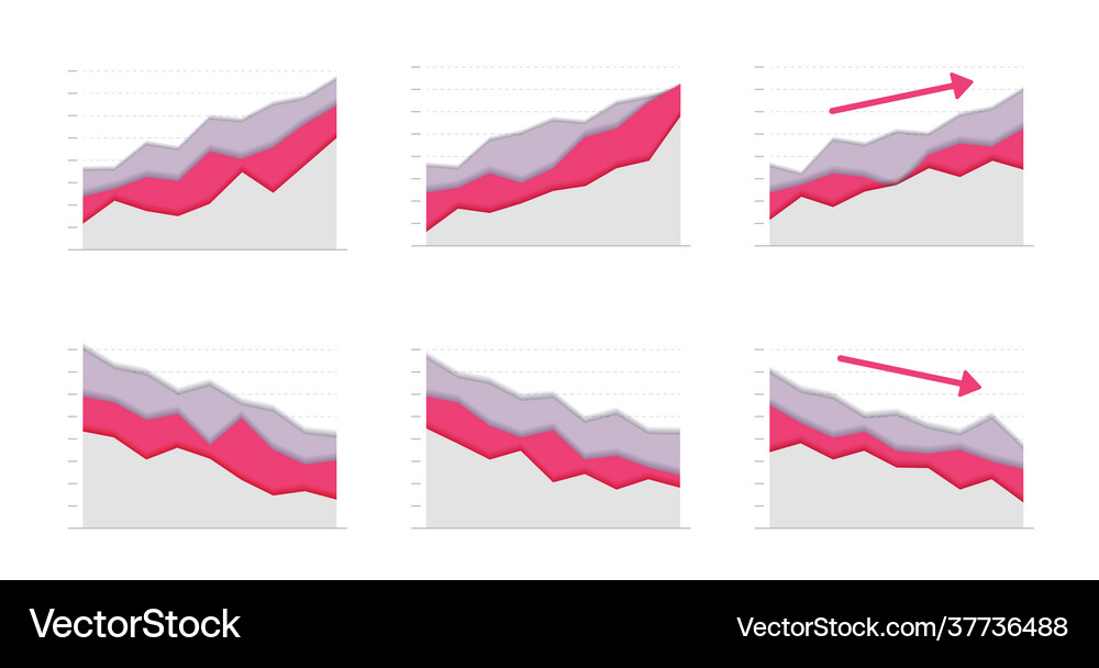 Paper graph red and grey curve go up and down Vector Image