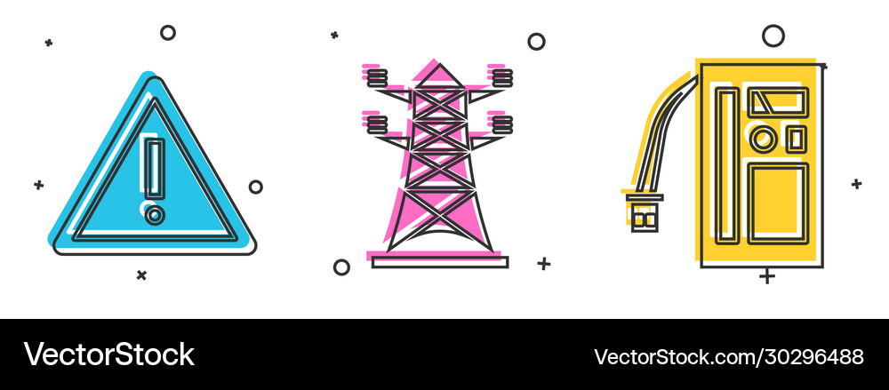Set exclamation mark in triangle high voltage Vector Image