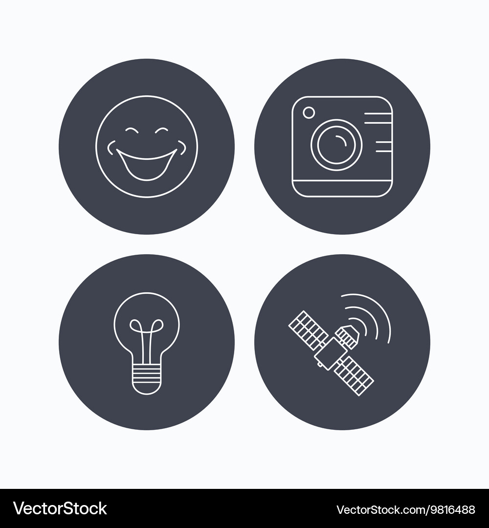 Smiling face photo camera and lightbulb icons Vector Image