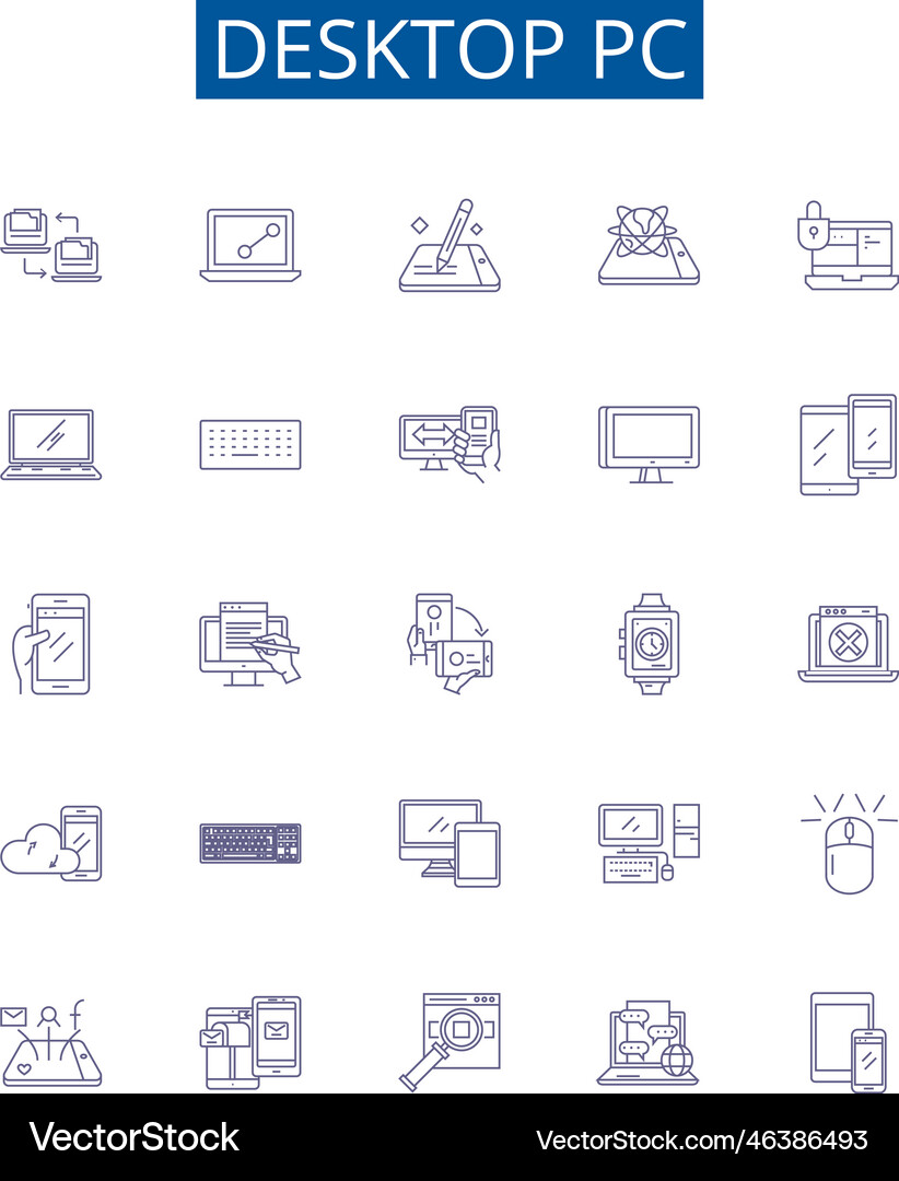 Desktop pc line icons signs set design collection Vector Image