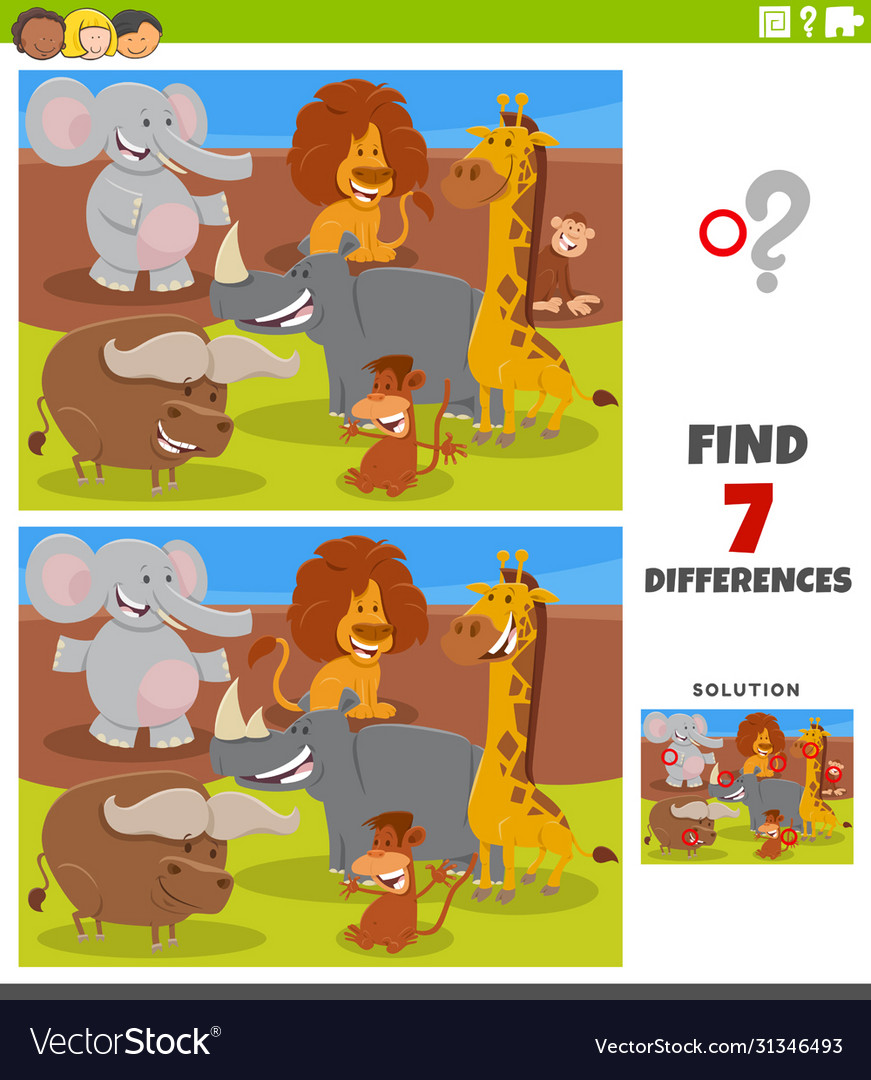 Differences educational task with cartoon animals Vector Image