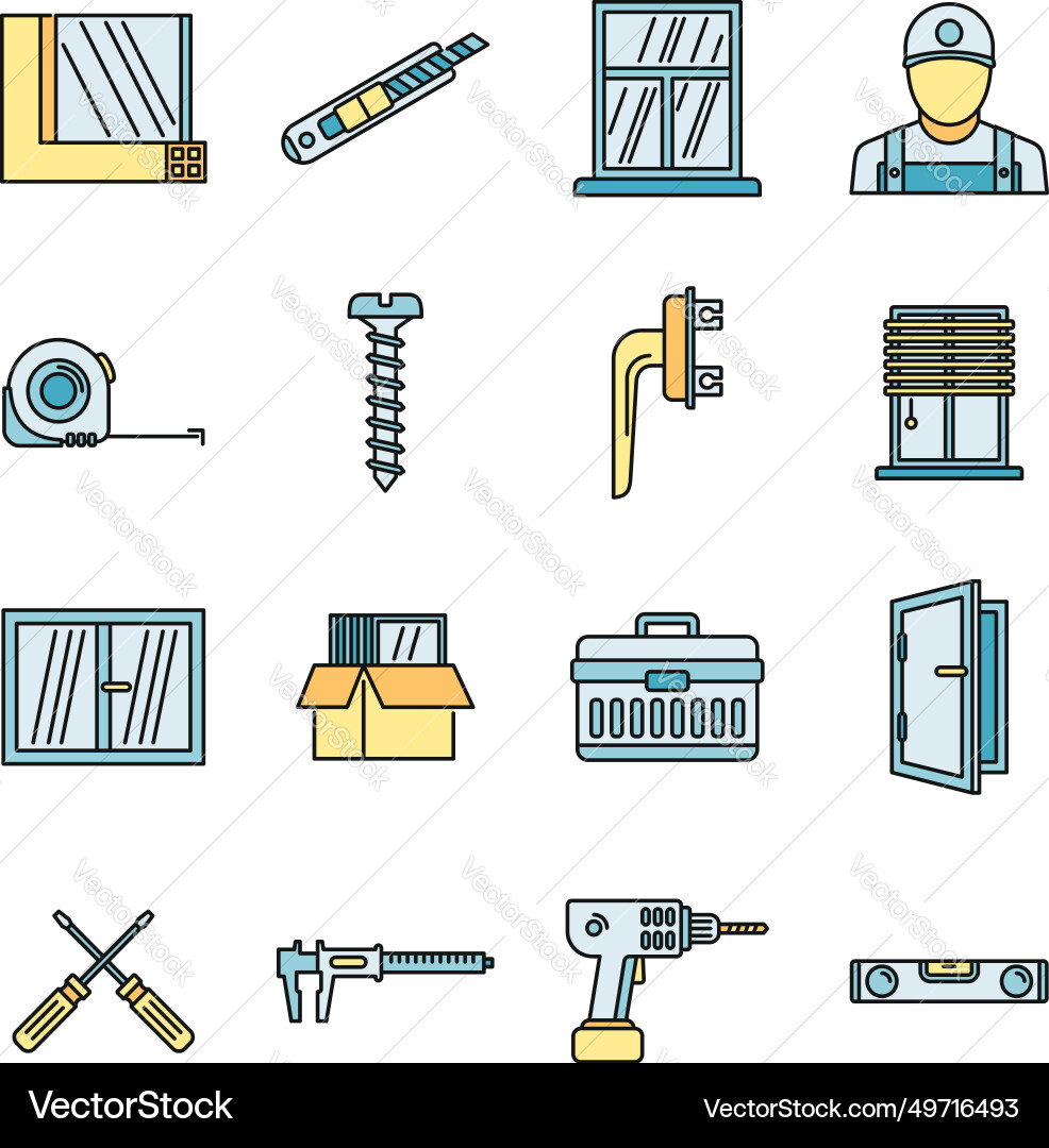 Home window installation icons set color Vector Image