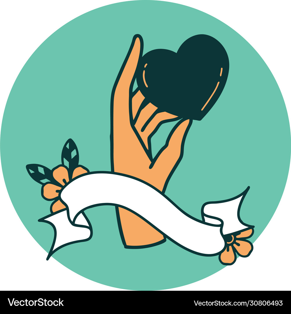 Icon with banner a hand holding heart Royalty Free Vector
