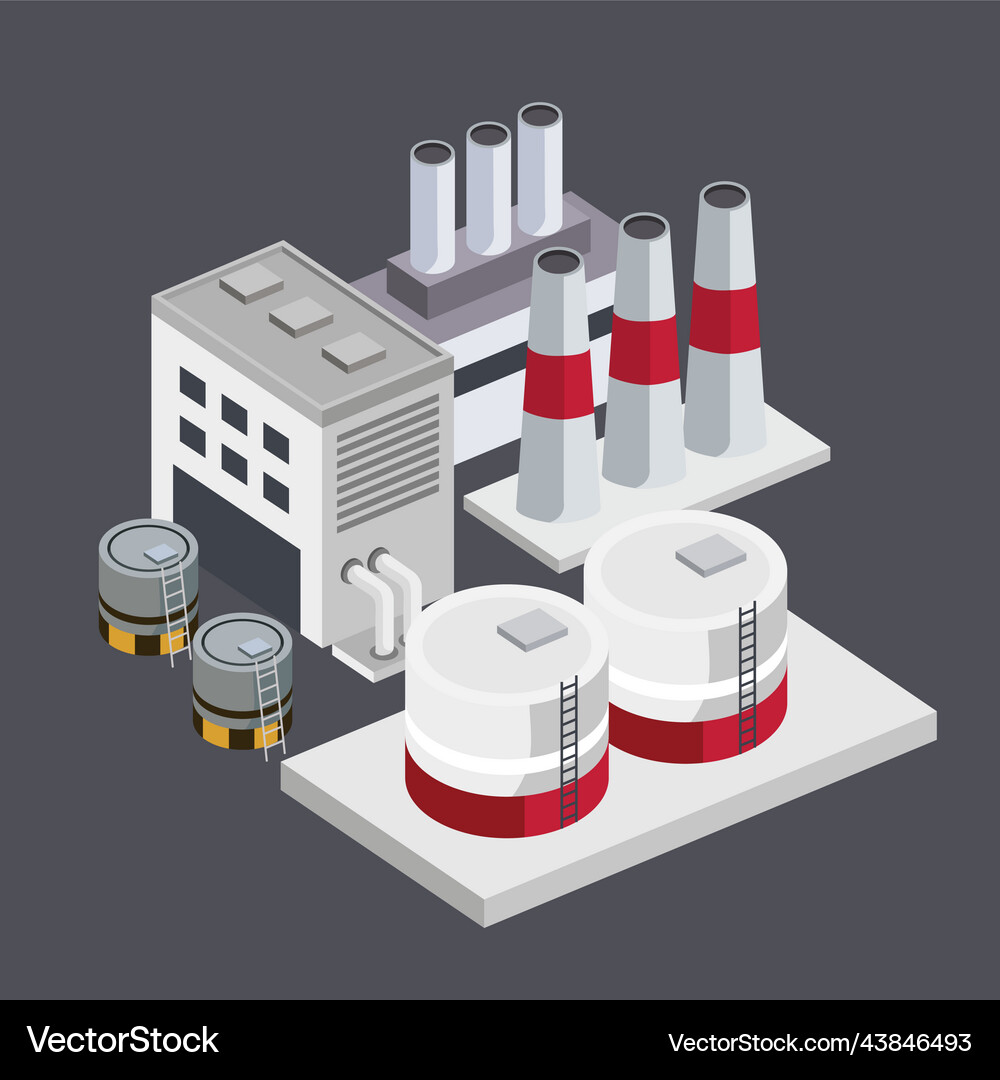 Isometric industrial tanks and chimneys Royalty Free Vector