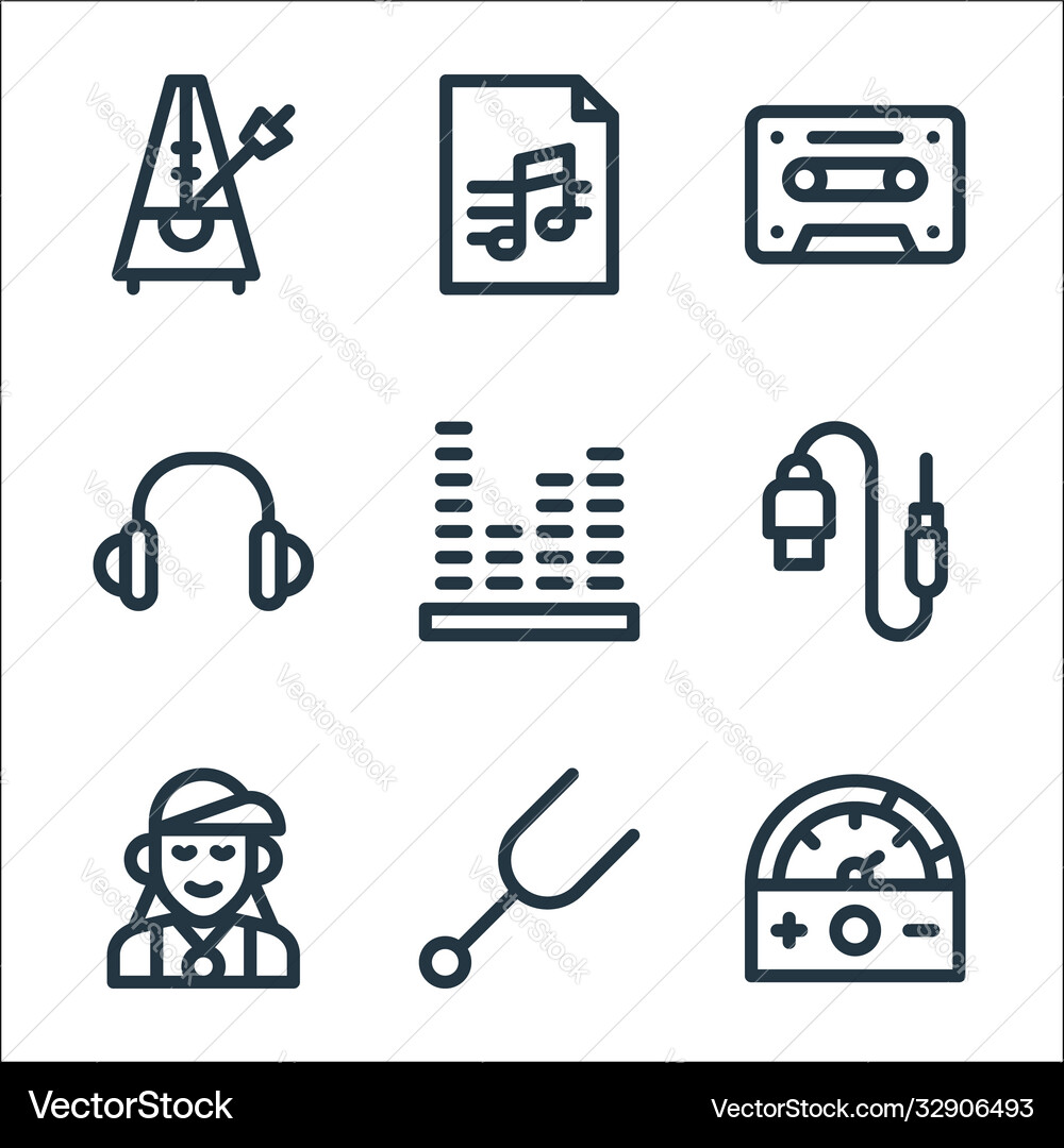 Music line icons linear set quality line set Vector Image