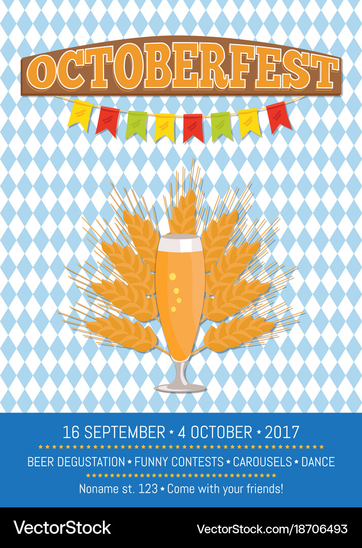 Oktoberfest creative poster with information beer Vector Image