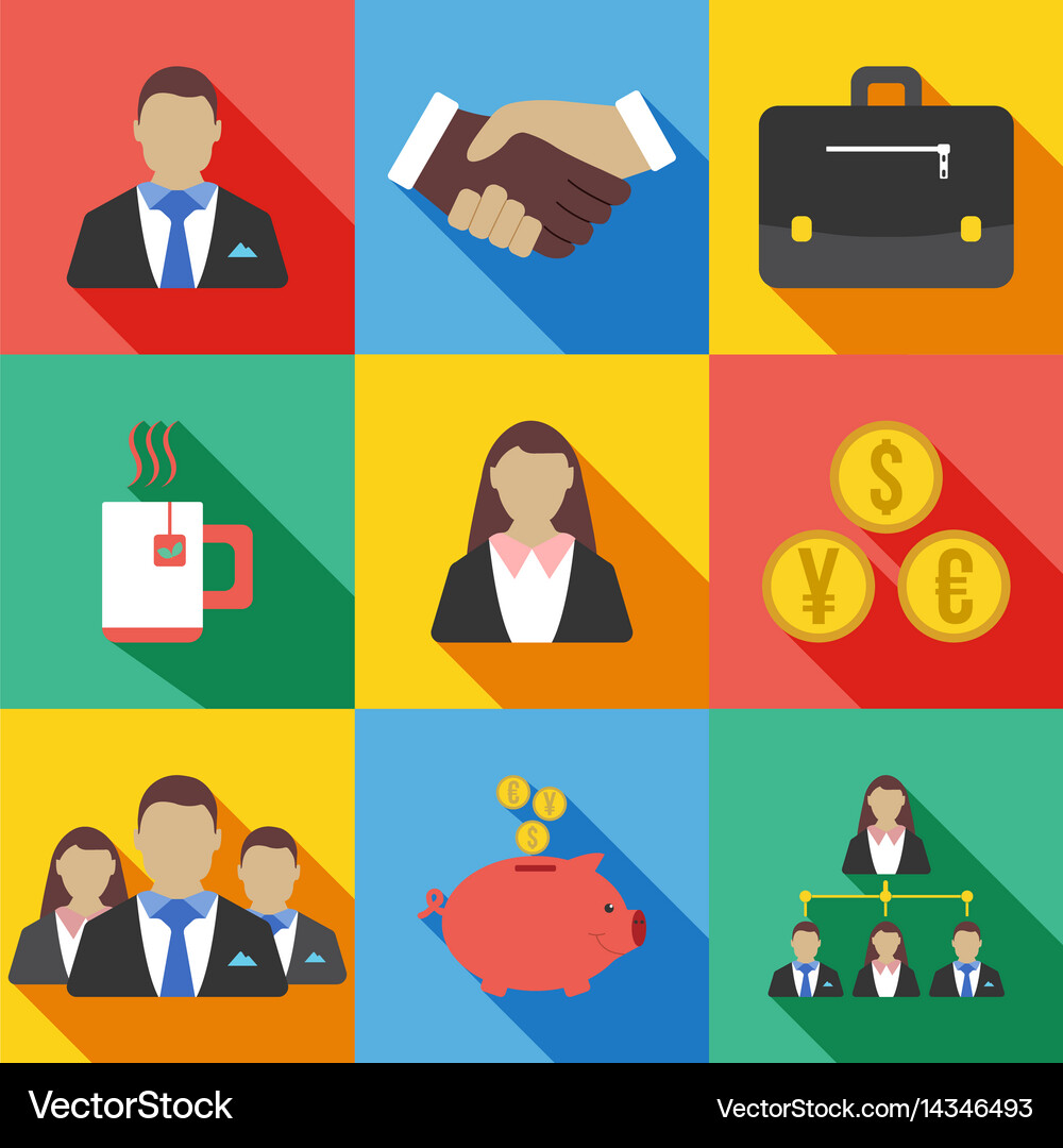 Set of 9 business icon flat Royalty Free Vector Image