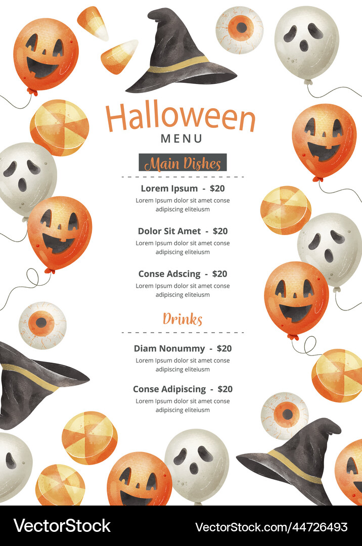 Watercolor halloween menu template design Vector Image