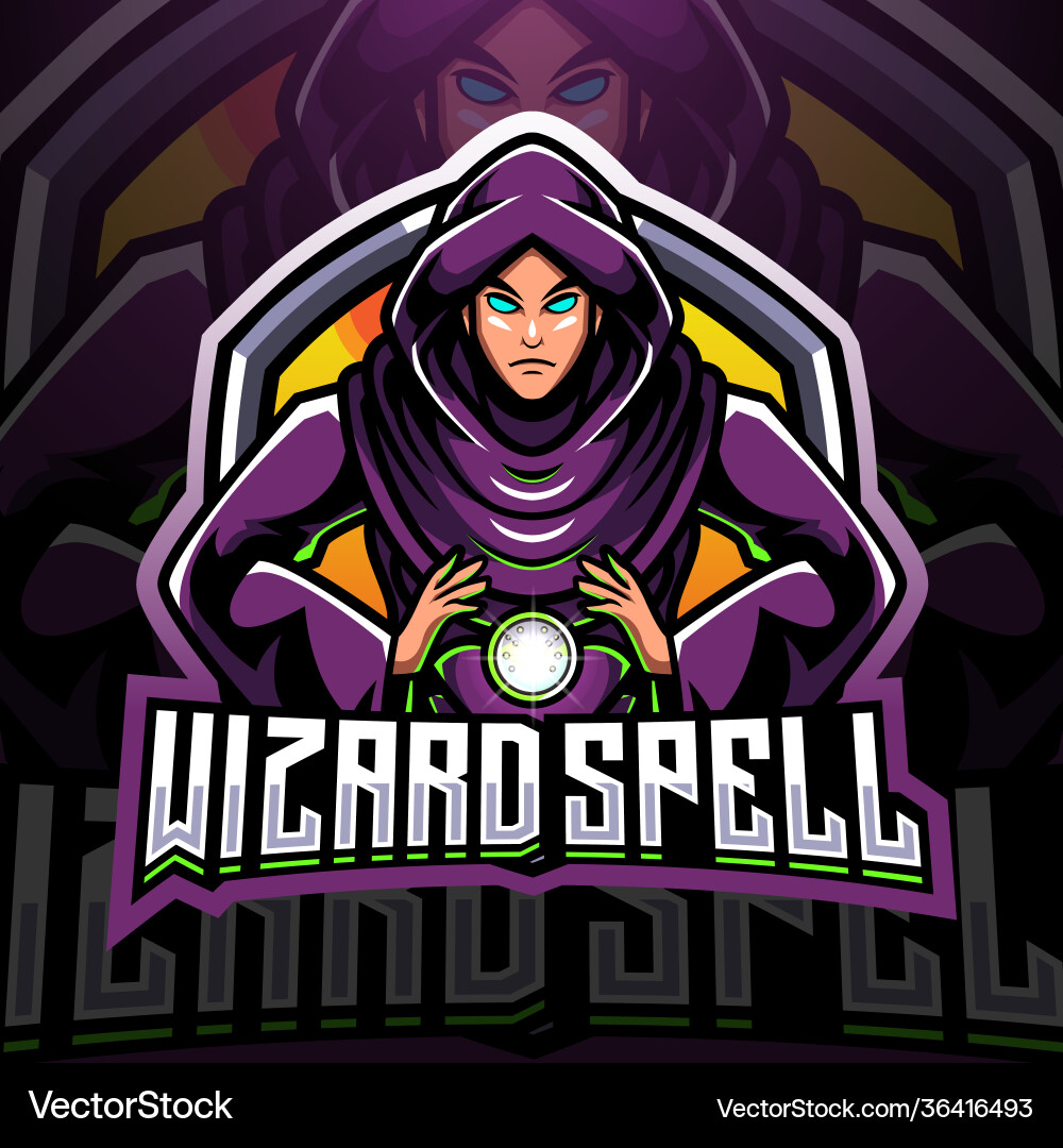 Wizard spell esport mascot logo design Royalty Free Vector