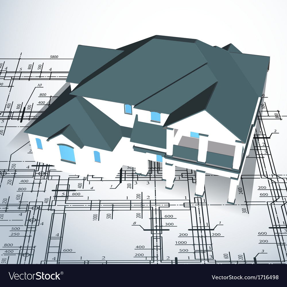 Architectural house technical draw Royalty Free Vector Image