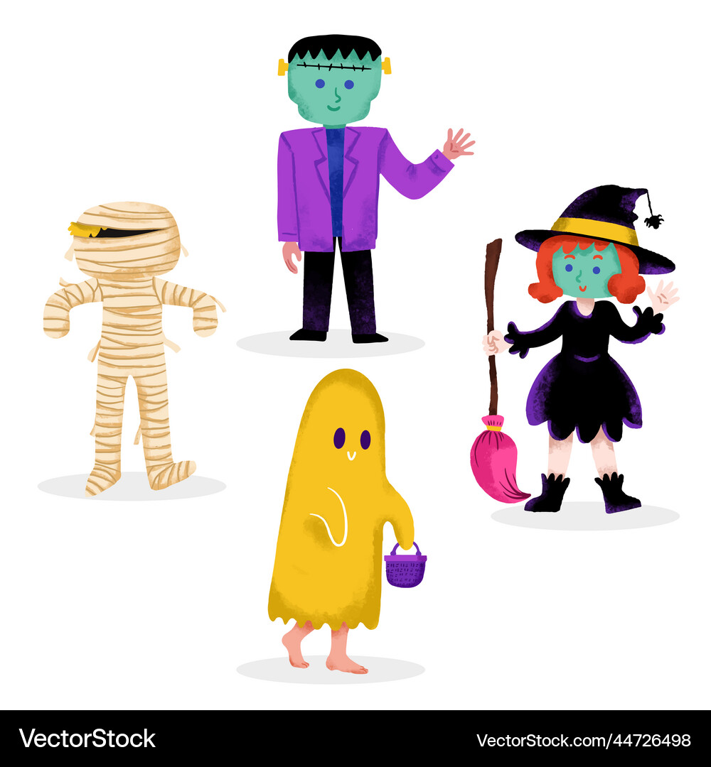 Hand drawn halloween character collection design Vector Image