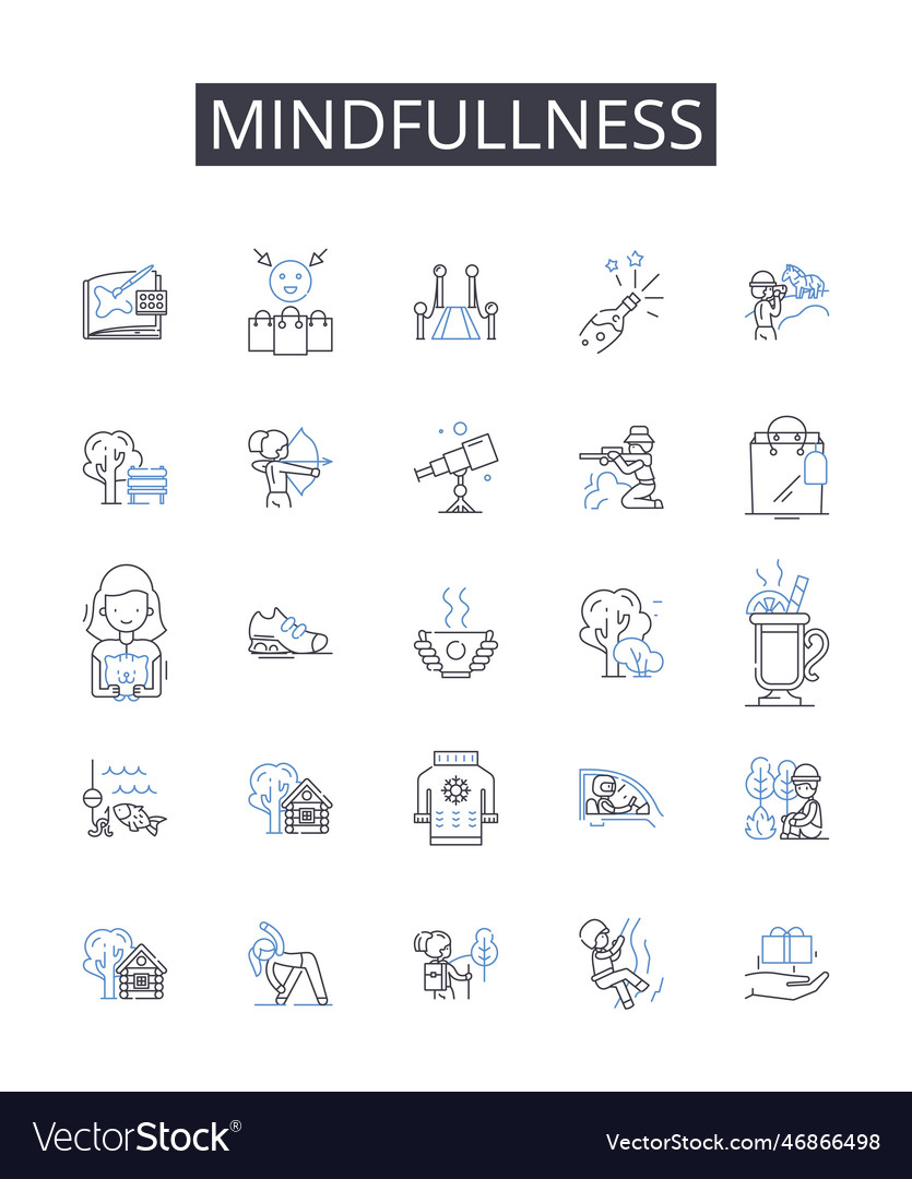 Mindfullness line icons collection self-awareness Vector Image Mindfullness line icons collection self-awareness Vector Image