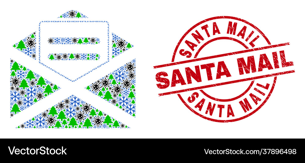 Santa mail textured seal stamp and open mail Vector Image