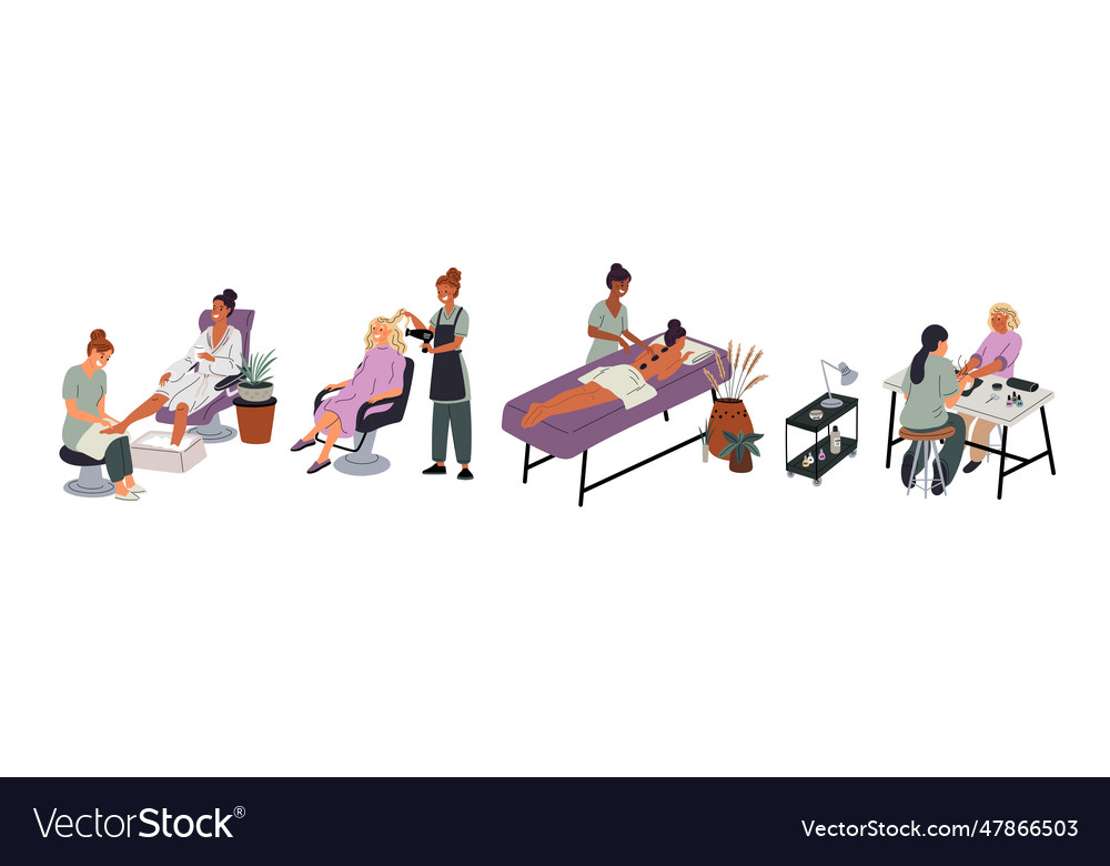 Beauty salon visitors women take care procedures Vector Image Beauty salon visitors women take care procedures Vector Image