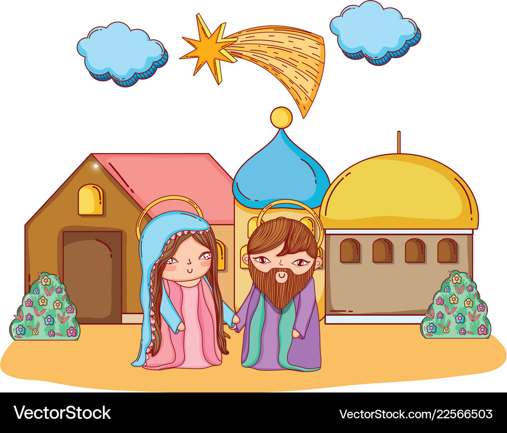 Christmas nativity scene cartoon Royalty Free Vector Image