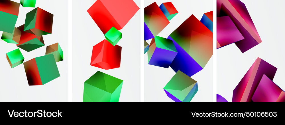 Flying 3d shapes cubes and other geometric Vector Image