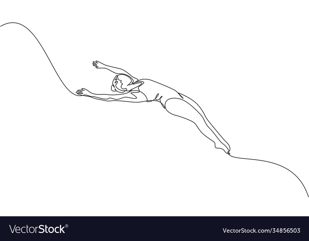 One single line drawing young energetic woman Vector Image