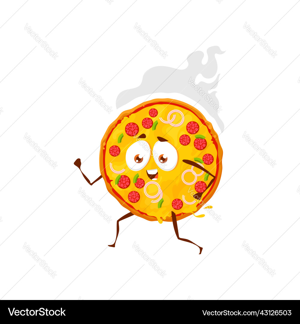 Round pizza funny cartoon character Royalty Free Vector