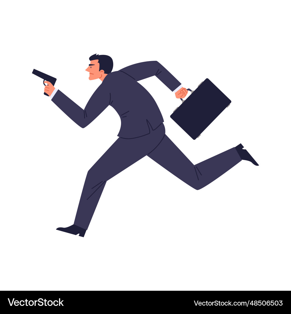Special secret agent running with a gun and Vector Image