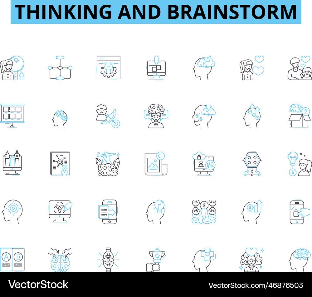 Thinking and brainstorm linear icons set Vector Image