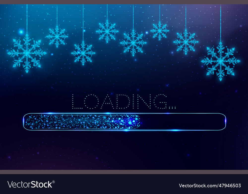 Wireframe snowflakes and loading bar low poly Vector Image