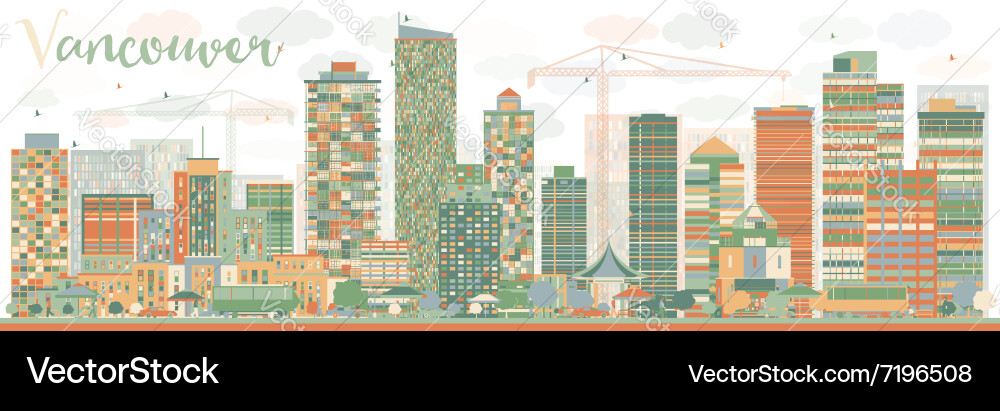Abstract Vancouver skyline with color landmarks Vector Image