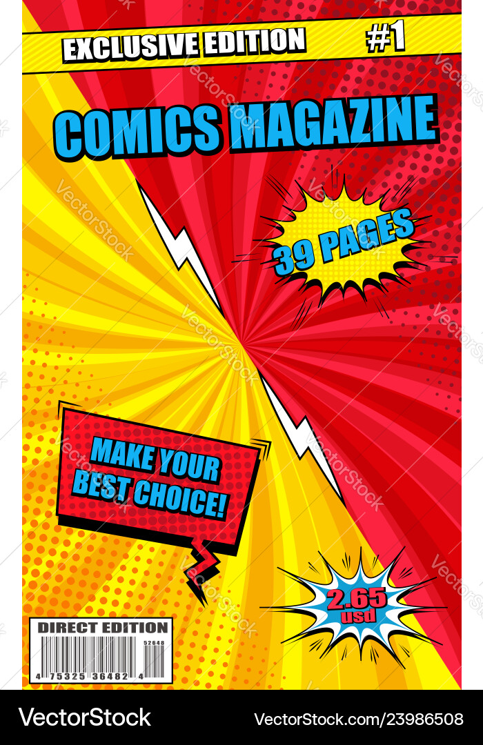 Colorful comics magazine cover concept Royalty Free Vector