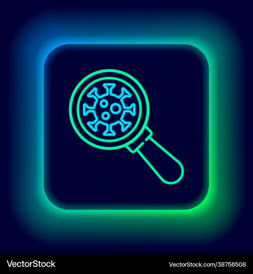 Glowing neon line virus under magnifying glass Vector Image