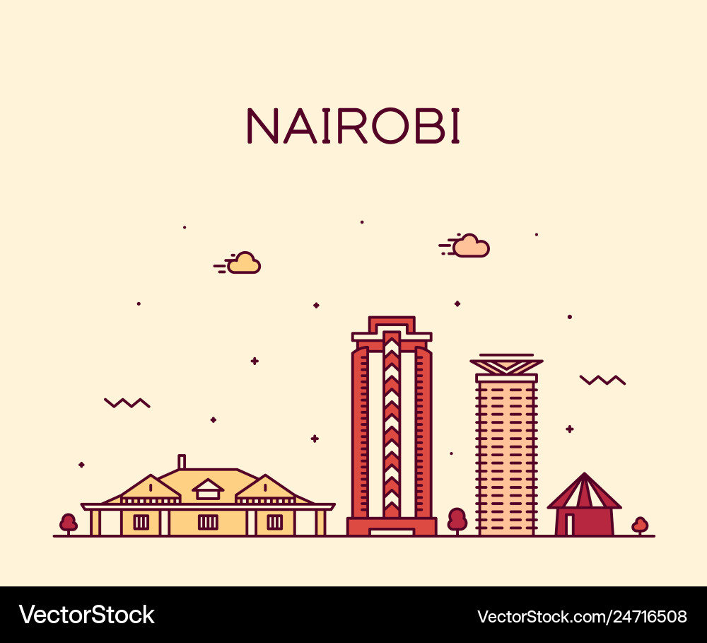 Nairobi skyline kenya city linear style Royalty Free Vector