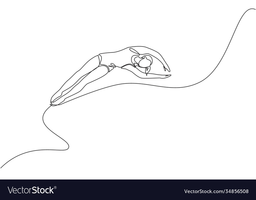 One single line drawing young energetic woman Vector Image