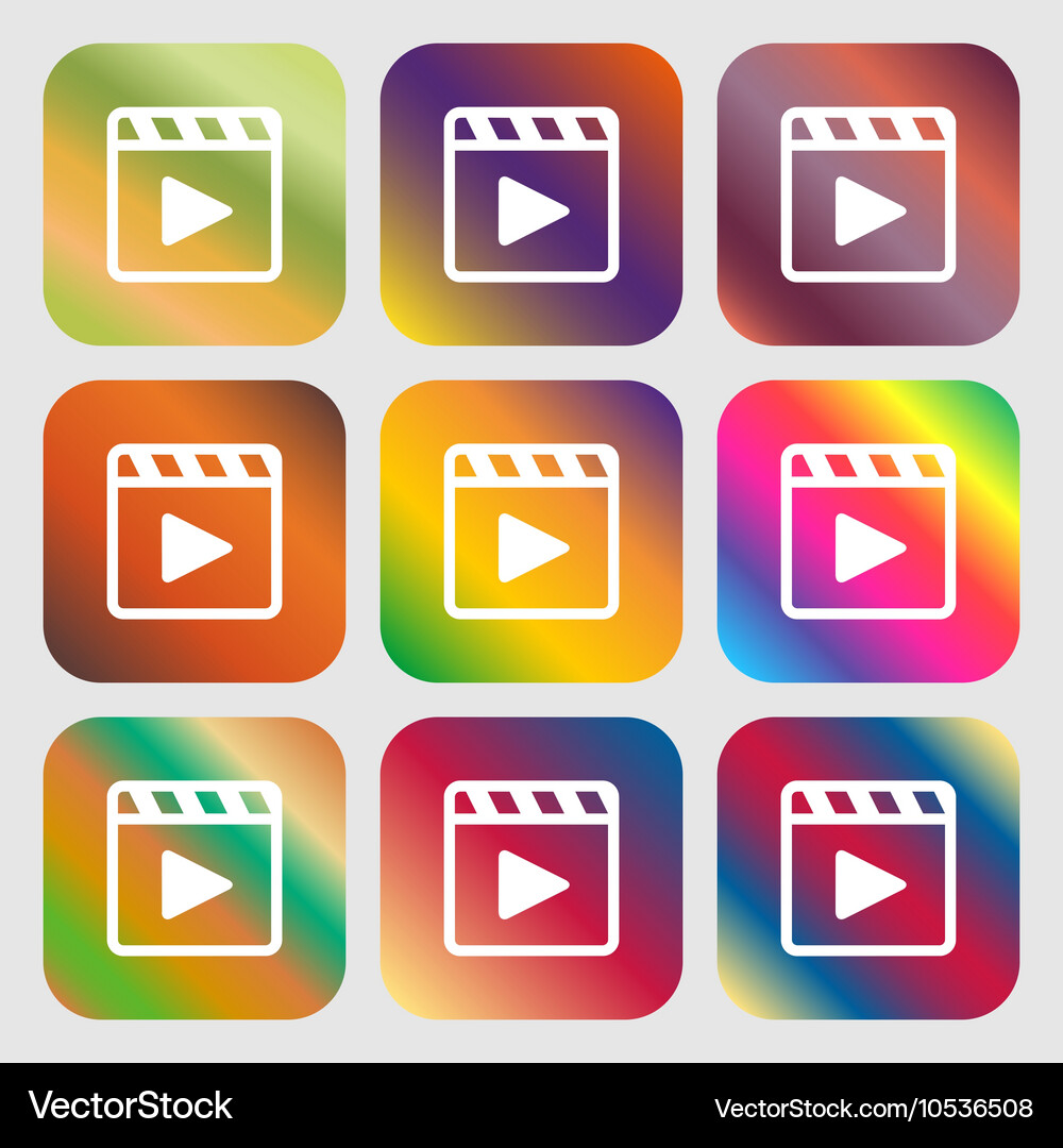 Play video icon nine buttons with bright gradients